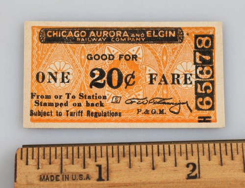 Vintage Railroad Ticket Chicago Aurora & Elgin Railway 20 Cent Fare | eBay