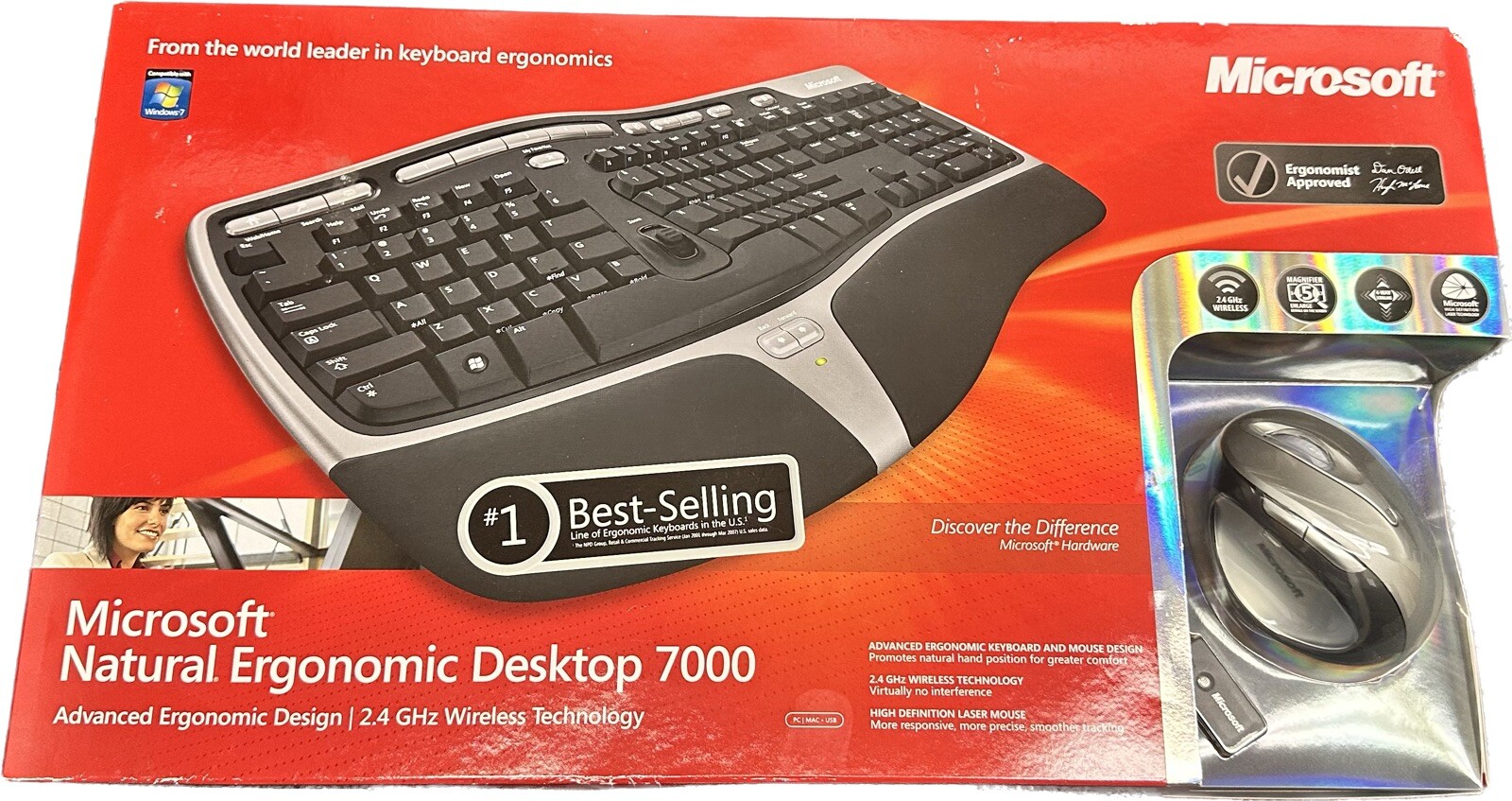 Microsoft Natural Ergonomic Desktop 7000 WTA-00001 Wireless Keyboard ...