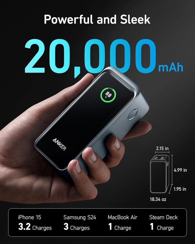 Anker 24000mAh 140W GaN Prime Power Bank Silver Fast Charge Excellent ...