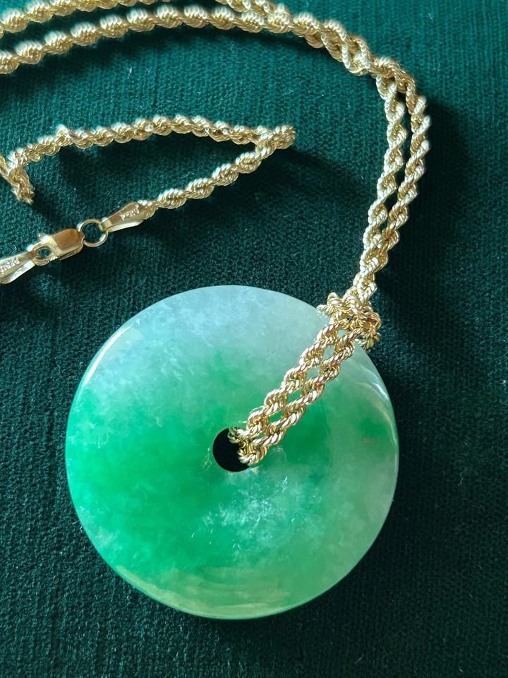 Vintage Natural Myanmar Icy Green Donut Jadeite Round Circle and 14k ...