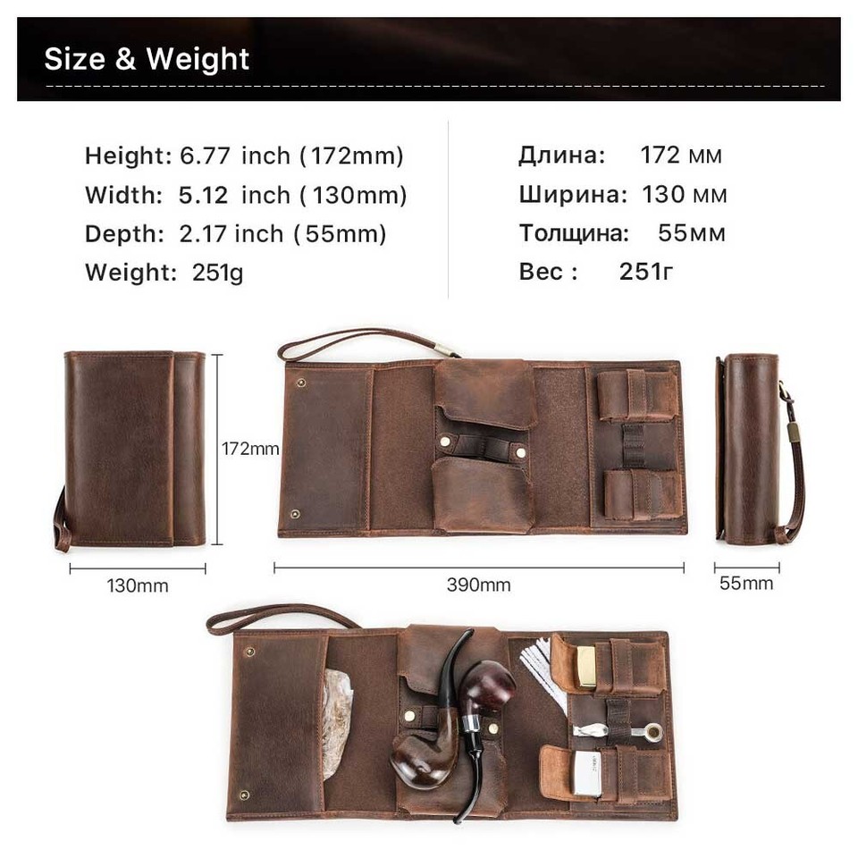 Cowhide Leather Pipes Bag Smoking Accessories Pipe Roll Pouch Tobacco ...