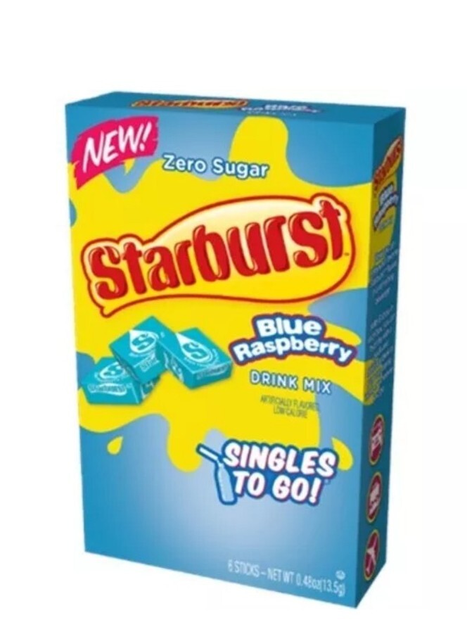 New (lot of 6 boxes STARBURST Blue Raspberry DRINK MIX SINGLES TO GO 36 ...