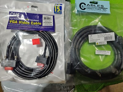 2PK 15 ft VGA QXGA HD15 Male to Male +(1) 15 ft Reg VGA PC Monitor ...