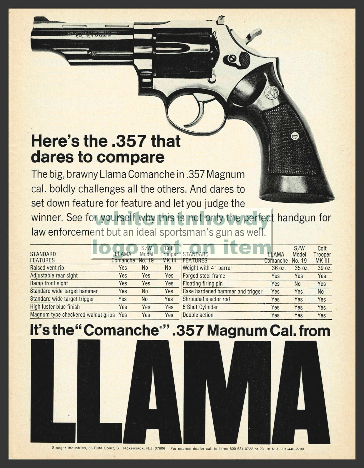 1976 LLAMA Comanche .357 Magnum Revolver PRINT AD Gun Handgun ...
