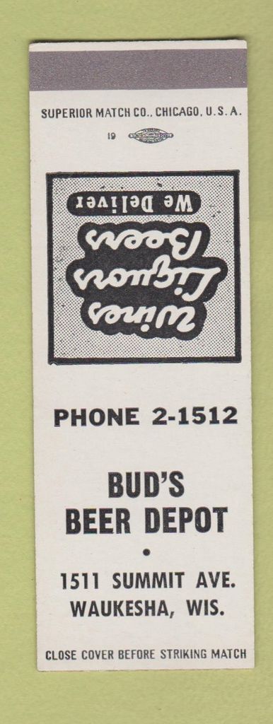 Matchbook Cover - Bud's Beer Depot Waukesha WI SAMPLE | eBay