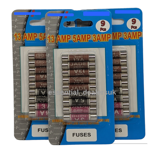 Cartridge Fuses Mixed 9 18 27 Packs Amp 3A 5A 13A Mains Plug Household ...