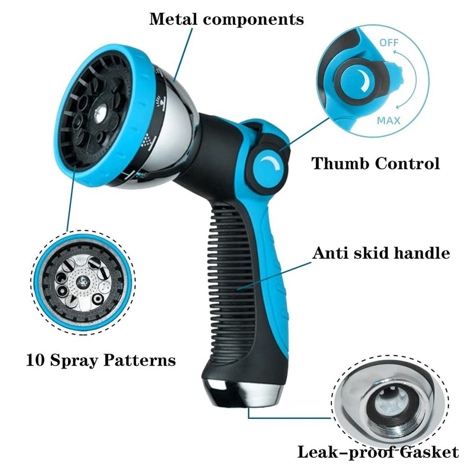 Garden Hose Nozzle Spray Nozzle,10 Metal Duty Watering Patterns Blue | eBay