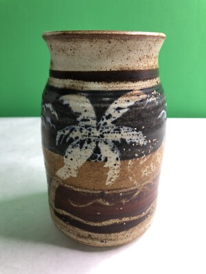 Vintage Jason Stokes Pottery Stoneware Crock Vase Signed Beach Scene ...