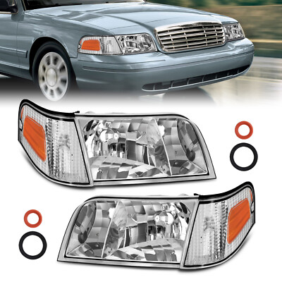 Headlights Assembly W/Corner Parking Lights For 1998-2011 Ford Crown ...