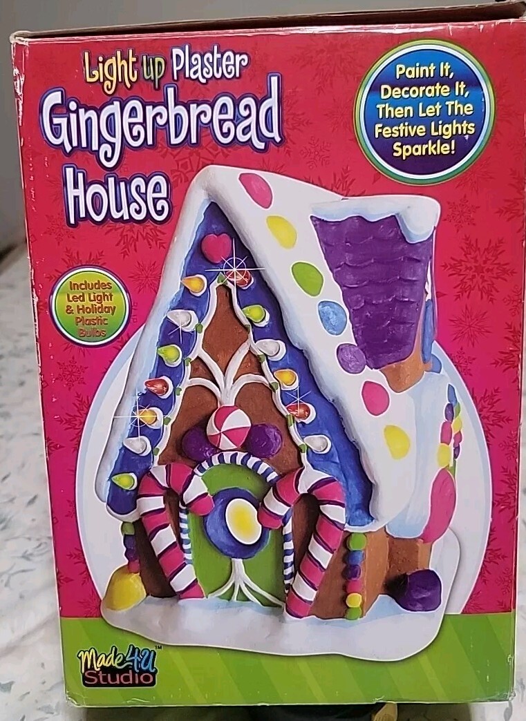 LIGHT UP PLASTER GINGERBREAD HOUSE WITH PAINTS, BRUSHES & LED LIGHT | eBay