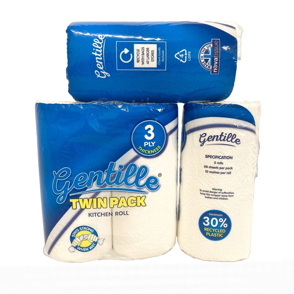 24 Kitchen Roll Gentille Twin, 3PLY Towel Paper, Extra Thick & Strong ...
