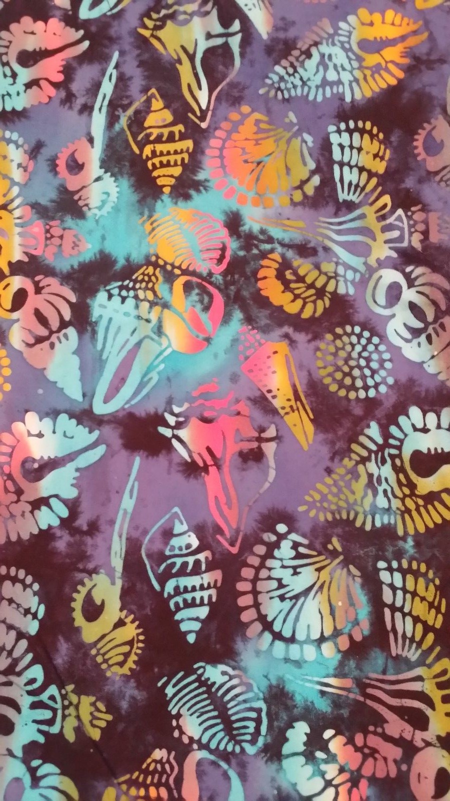 VINTAGE BLUE YELLOW PINK SEASHELL BATIK PRINT COTTON 1 YD 44" FREE ...