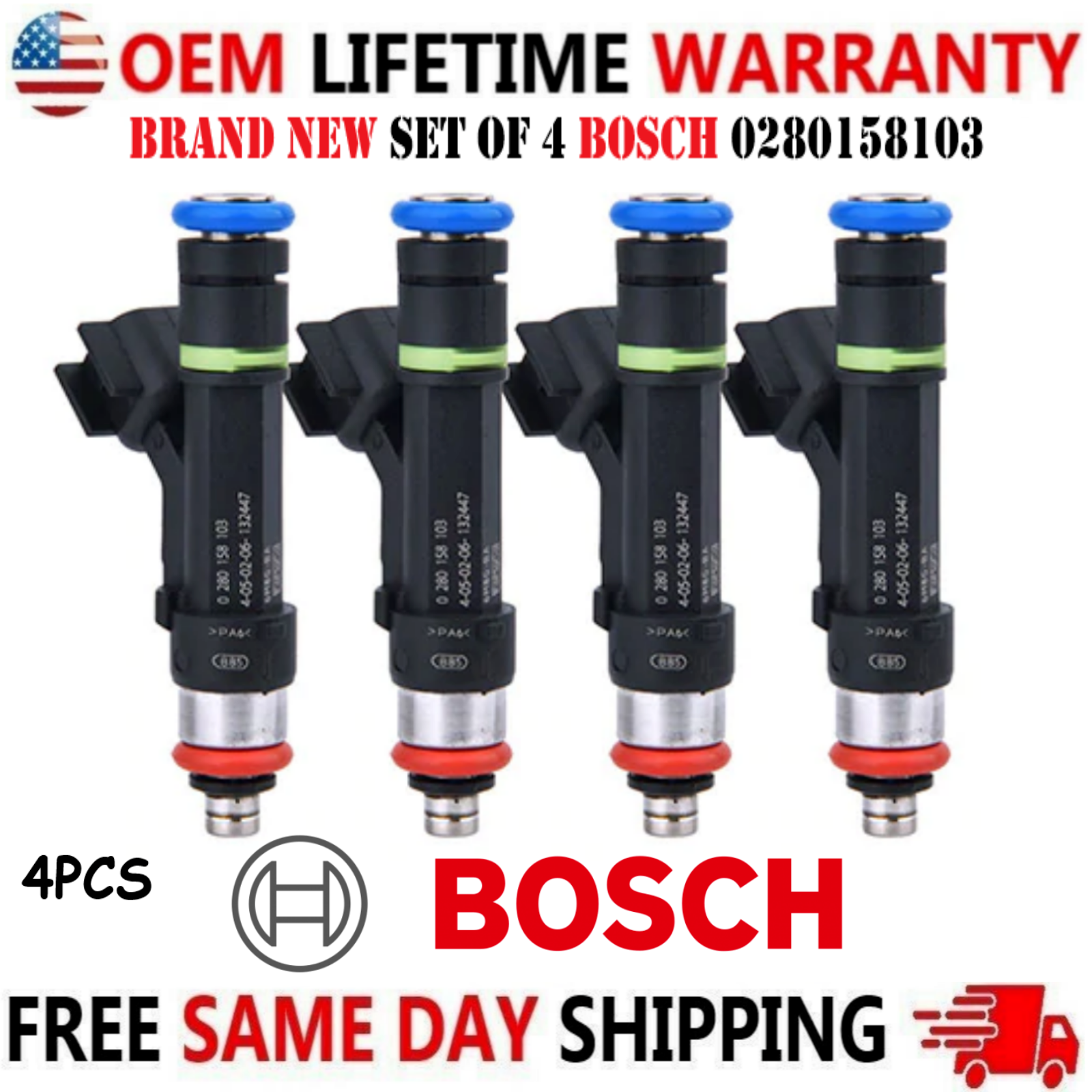 New BOSCH Set of 4 Fuel injectors for 2004-15 Mazda 2.0L I4, 2.3L I4 ...