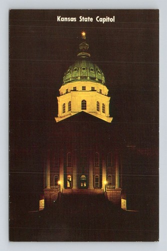Kansas State Capitol West Entrance Night View Topeka Kansas KS Vtg ...