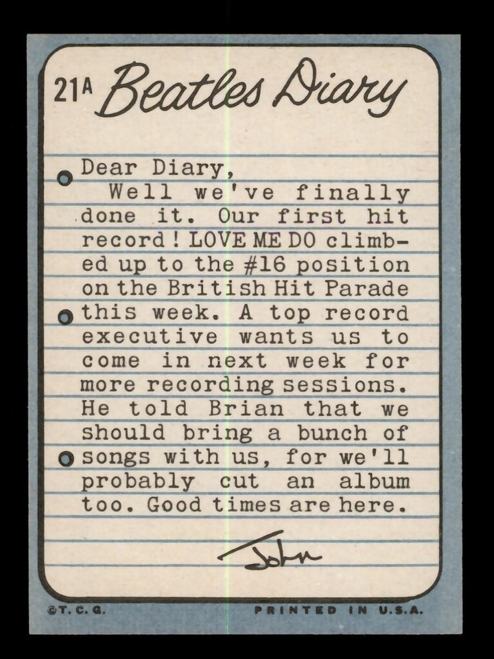 1964 TOPPS BEATLES DIARY #21A GEORGE HARRISON | eBay