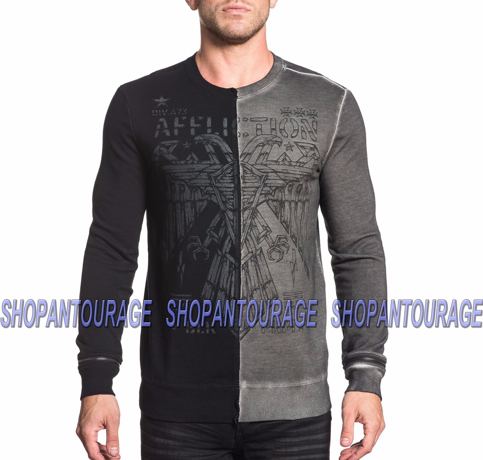 Affliction Shadow Effects 110OW285 New Men`s Long Sleeve Graphite/Black ...