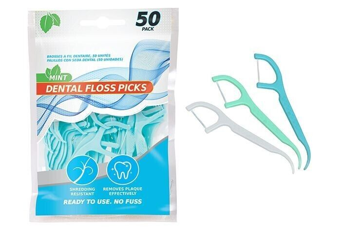 100x Dental Floss Picks w/ Tooth Pick Handle Reusable Shred Resistant ...
