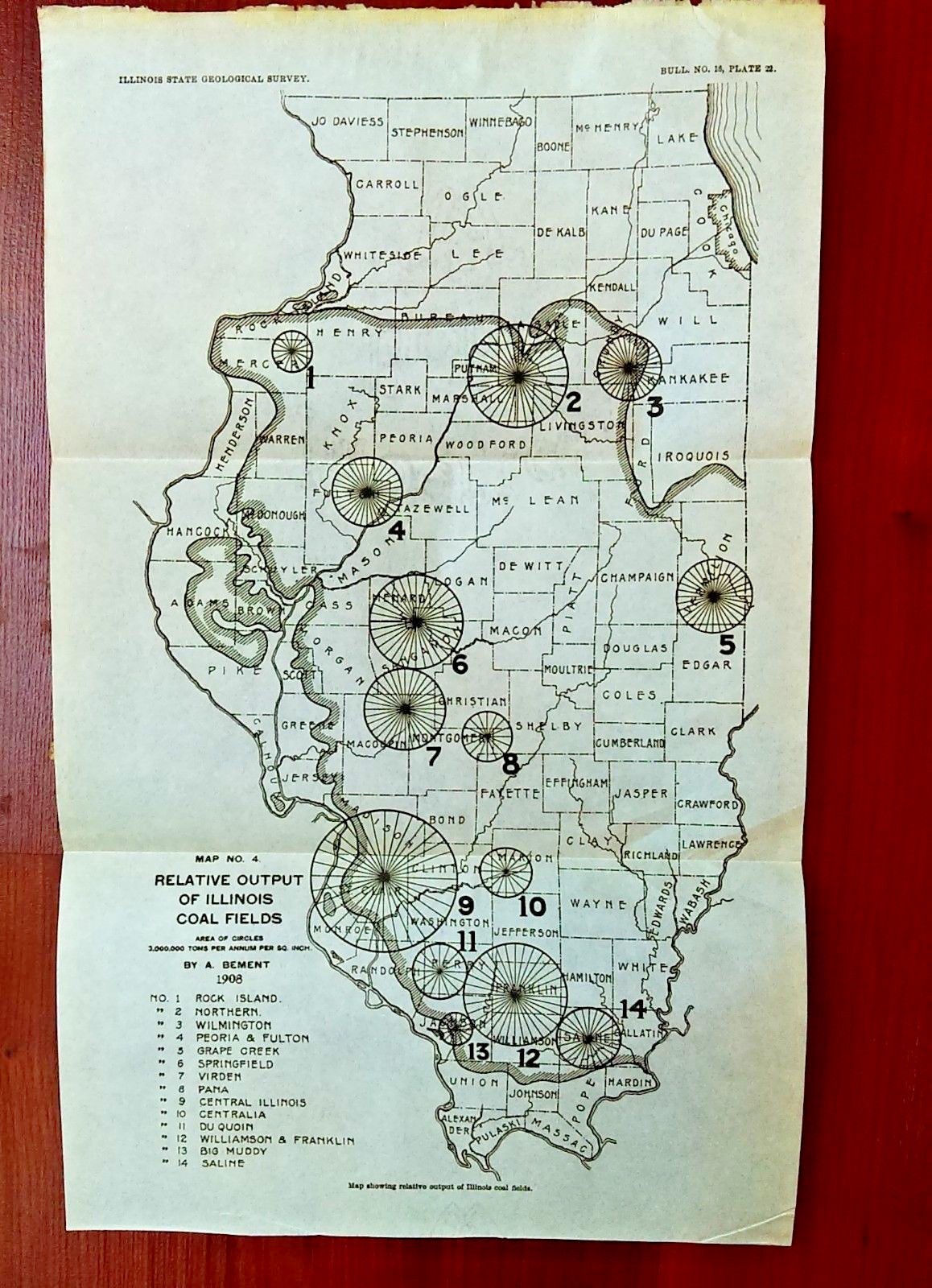 1909 Relative Output Map of IL Coal Fields Rock Island Big Muddy Salene ...