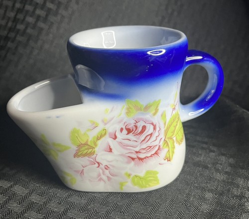 Vintage Antique Shaving Scuttle Mug Cup Porcelain Blue Pink Rose Floral ...