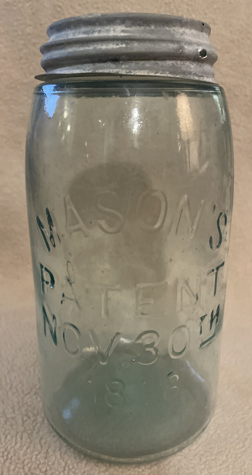 Antique Aqua Mason's Patent NOV 30th 1858 Qt Canning Jar G or C on Base ...