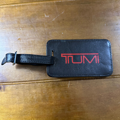 Used Tumi Luggage Tag Black Leather Red Logo Lettering | eBay