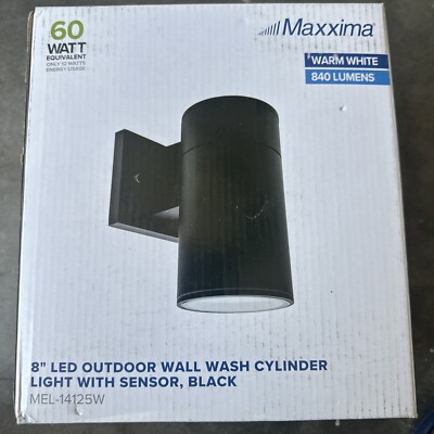 Maxxima Black LED Outdoor Wall Cylinder Light with Dusk to DawnSensor ...