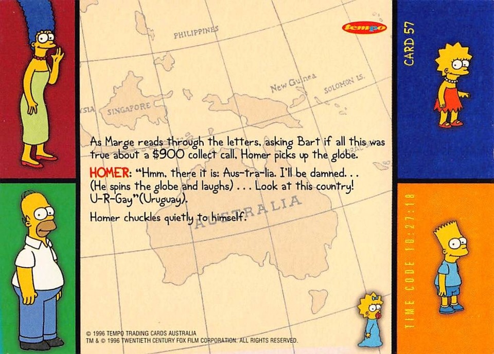 1996 THE SIMPSONS DOWN UNDER AUSTRALIA TEMPO TRADING CARD #57 | eBay