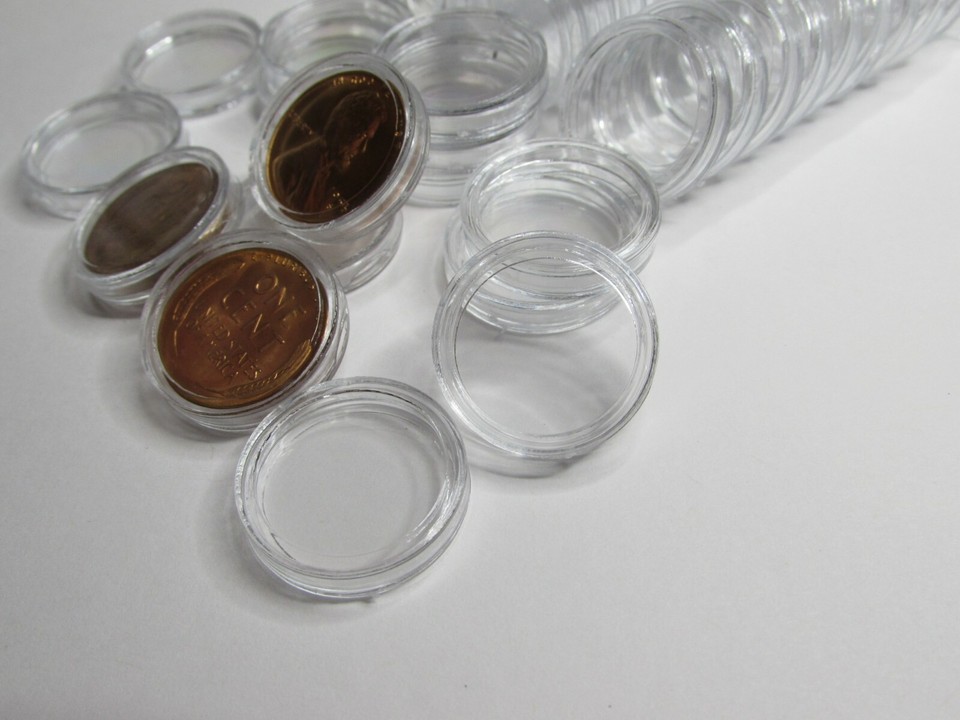 50 penny size plastic coin capsules - 19mm / cent diameter / clear ...