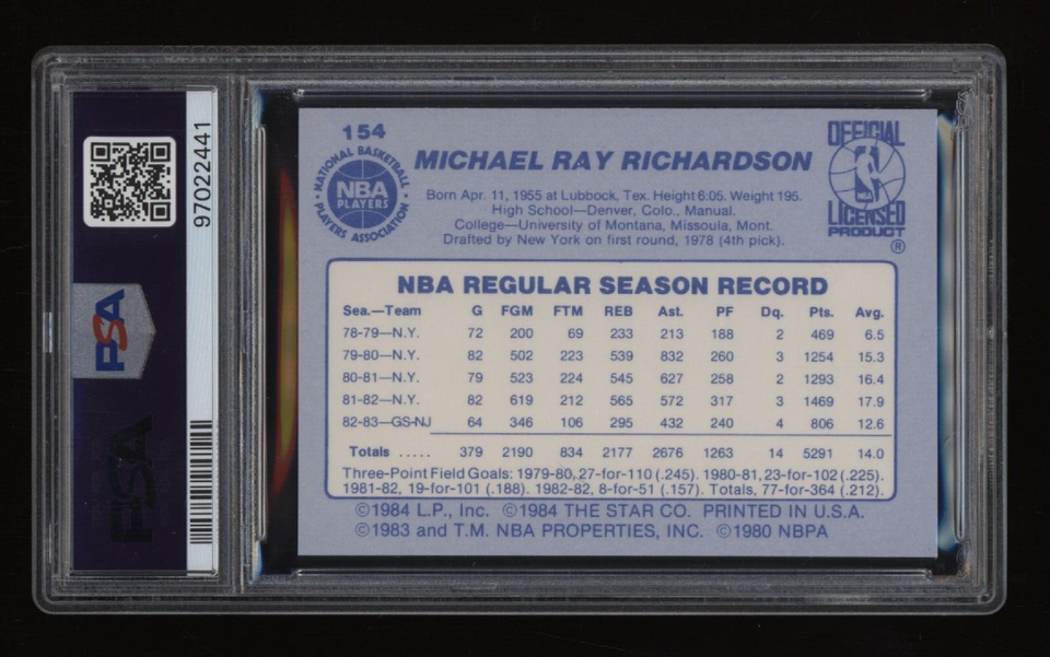 1983-84 Michael Ray Richardson PSA 7 Star Basketball #154 Low POP2 Only ...