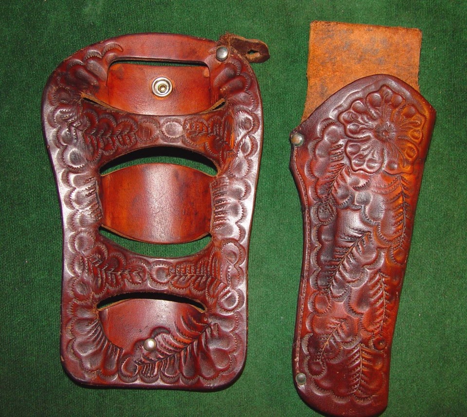 Unique Antique Floral Carved Mexican Double Loop Holster fits 5 1/2 ...