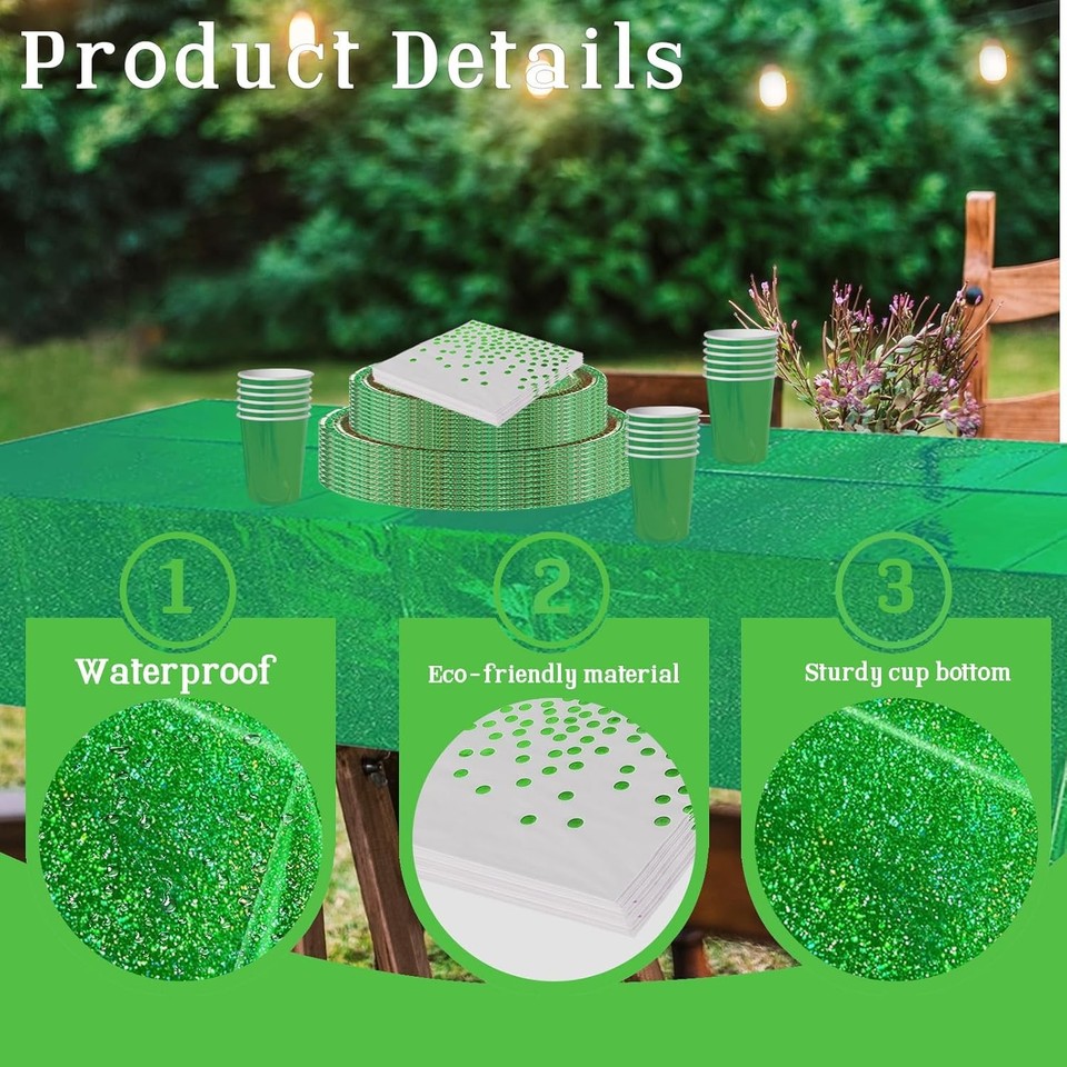 65Pcs Metallic Foil Green Party Tableware Set,Plastic Green Table ...