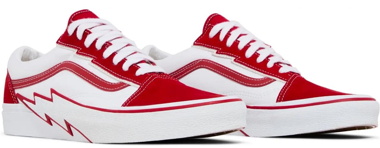 VANS Old Skool Red White Canvas Suede Lightning Bolt Shoes Men's NWT | eBay