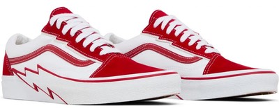 VANS Old Skool Red White Canvas Suede Lightning Bolt Shoes Men's NWT | eBay