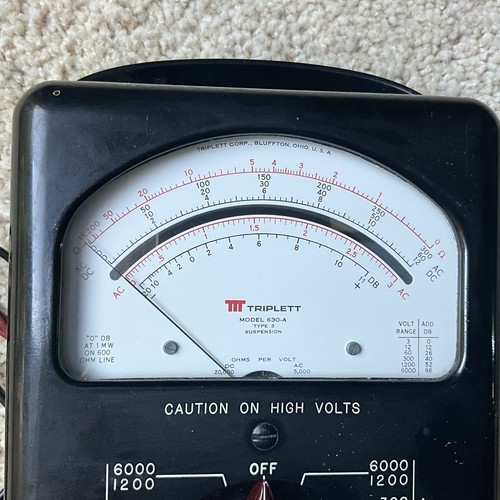 Triplett Model 630-A Vintage Multimeter Type 3 Suspension W/ Leads ...