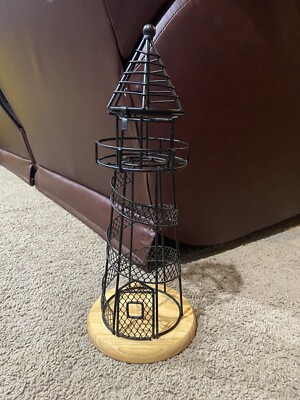 Wire Lighthouse On Wood Base Votive Candle Holder Nautical Home Decor ...