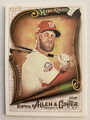 2018 Topps Allen & Ginter RIP Card BRYCE HARPER RIPPED SP #’d /75 RIP ...