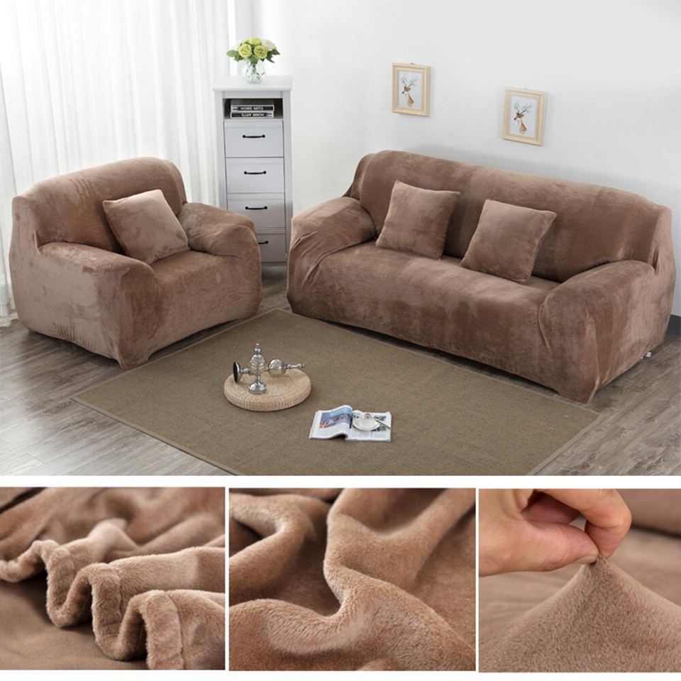 1/2/3/4 Seaters Velvet Elastic Stretch Sofa Covers Slipcover Protector ...