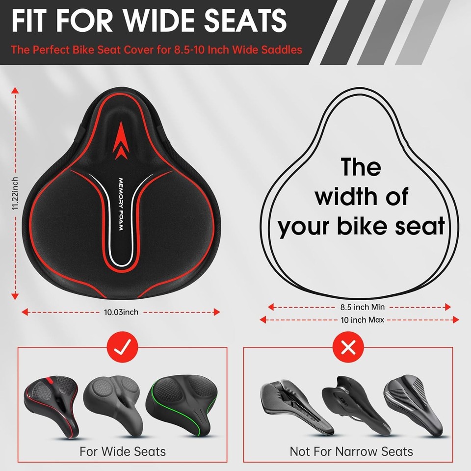 New Large Bike Seat Cover for Men & Women Comfort, Cushion Red | eBay