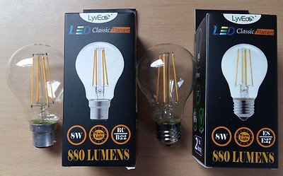 8w LED GLS Filament Light Bulbs Lamp BC B22 ES E27 70w 1 2 4 Bulbs ...