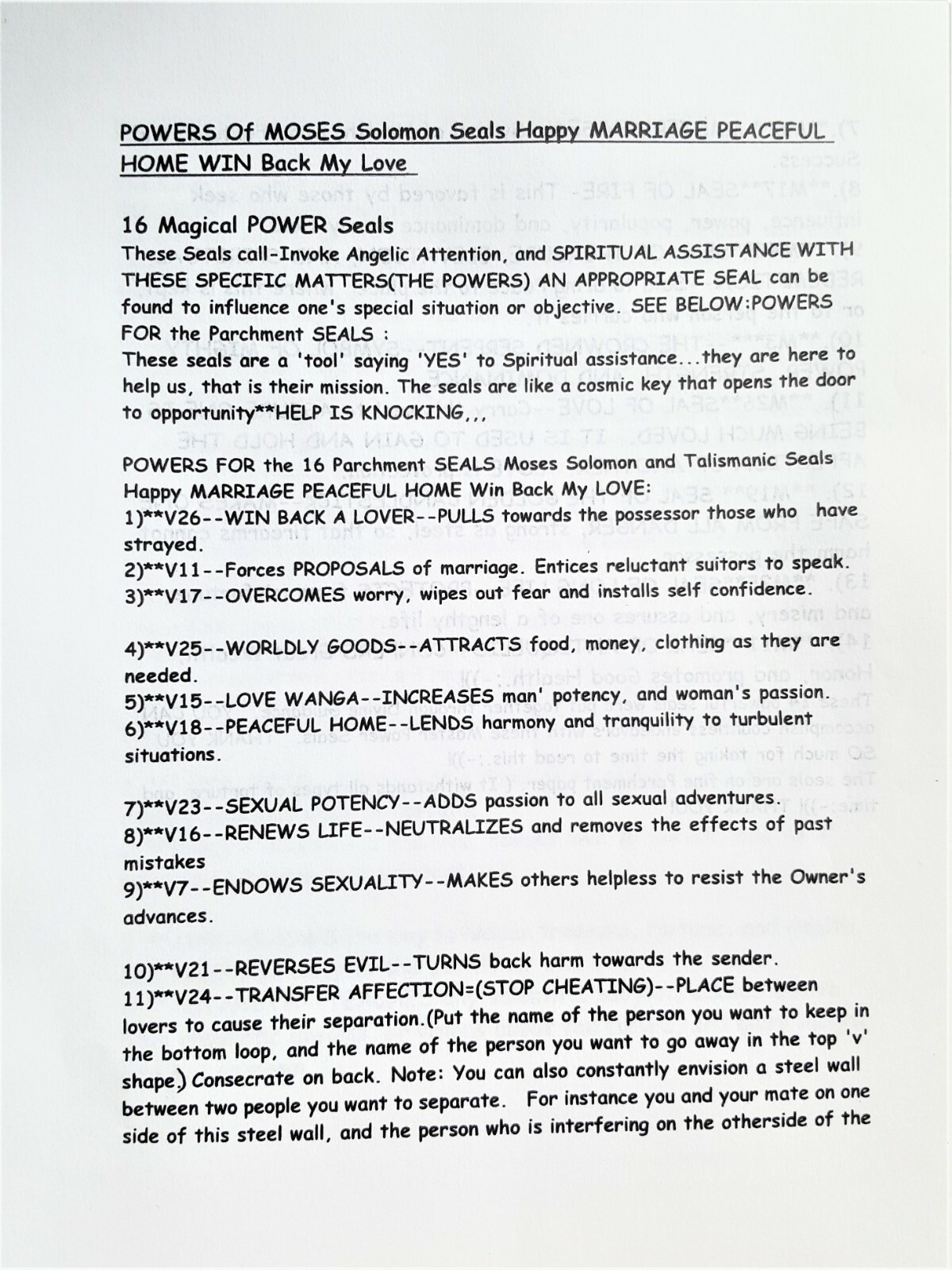 POWERS OF MOSES SOLOMON SEALS HAPPY MARRIAGE PEACEFUL HOME WIN BACK ...