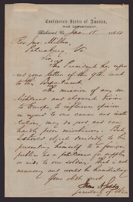 JAMES A. SEDDON - MANUSCRIPT LETTER SIGNED 01/18/1864 | eBay