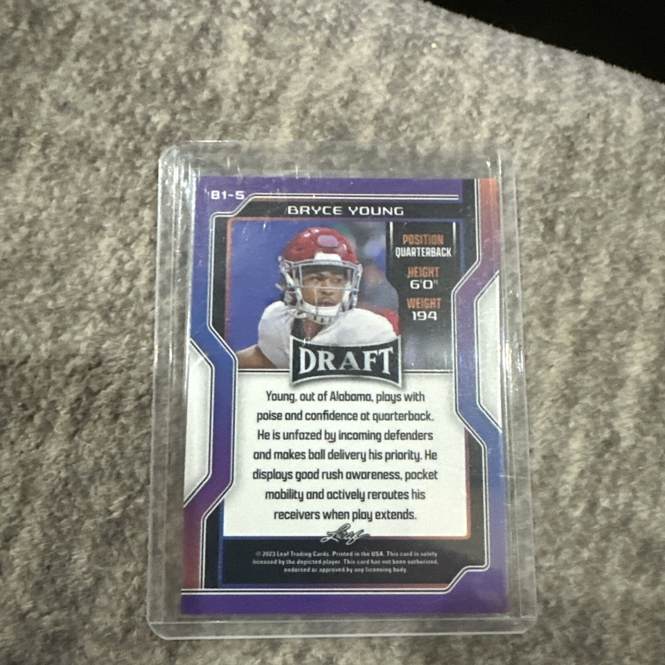 2023 Leaf Draft - Base V1 Gold #B1-5 BRYCE YOUNG Rookie RC Carolina ...