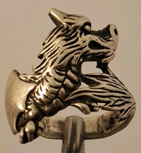 Vintage Sterling Silver FIGURAL WINGED DRAGON Design MEN'S Ring Band 10 ...