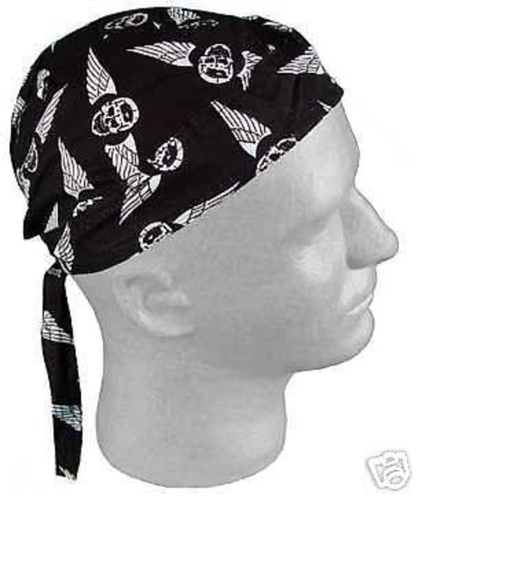 WINGED SKULLS FITTED BANDANA w/TIES DOO DO DU RAG Head Wrap Cap DOORAG ...