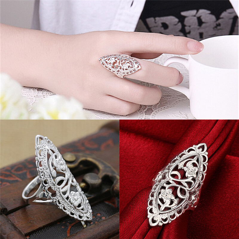 Fashion Cute 925 Sterling Silver Filled Hollow Big Ring Ladies Women ...