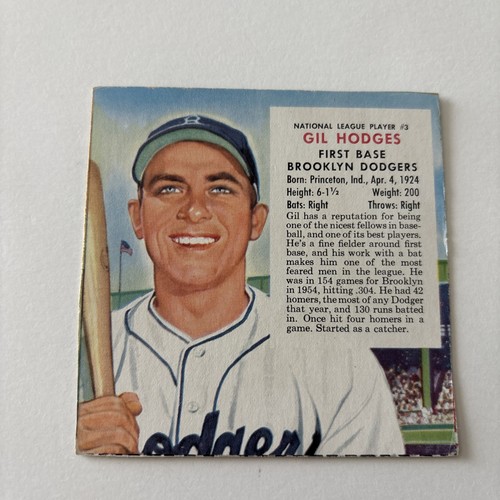 GIL HODGES 1954 RED MAN #3 BROOKLYN DODGERS VINTAGE EX-NRMT BASEBALL ...