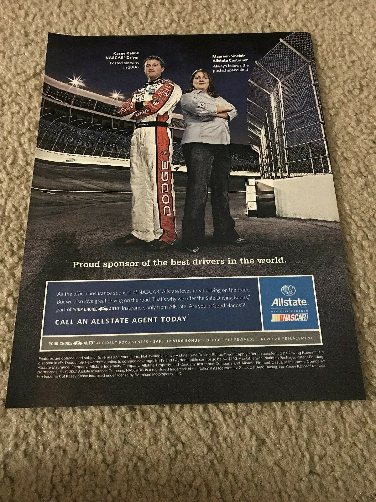 Vintage 2007 NASCAR KASEY KAHNE #9 AllState Poster Print Ad RARE | eBay