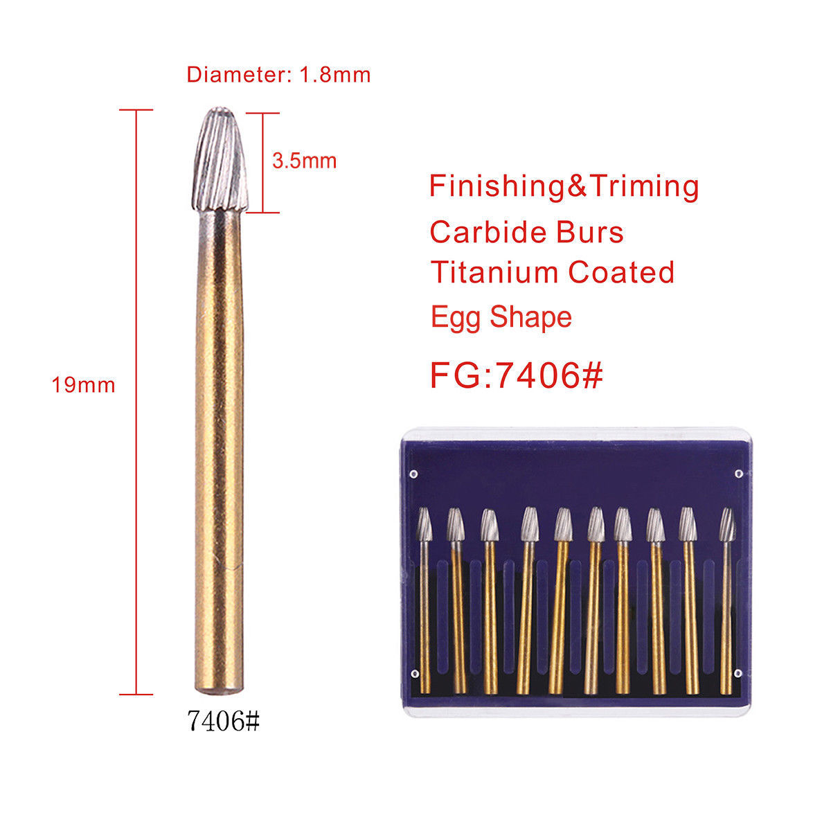 10Pcs Dental Carbide Trimming & Finishing Burs FG7404/7406/7408/7901 ...