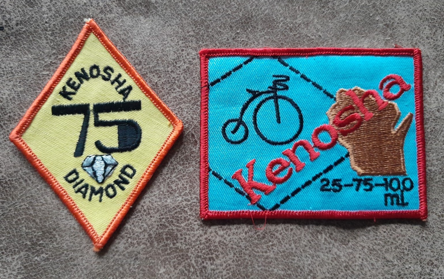 2 Vintage KENOSHA 75 DIAMOND & KENOSHA 25/75/100 Bicycle Club PATCHES ...