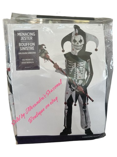 Menacing Jester Skeleton Clown Halloween Costume 3 Pc Set Child Medium ...